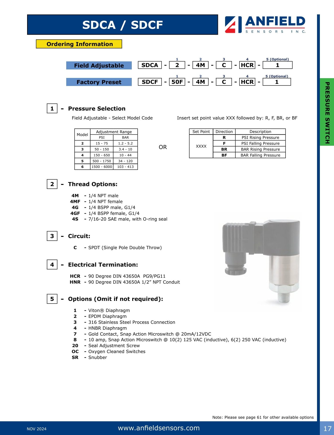 SDCA / SDCF SERIES - Extreme Pressure Switch | Anfield Sensors